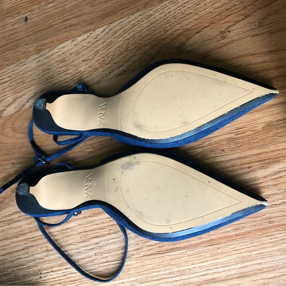 Zara | Shoes | Zara Denim Tile Blue Kitten Heel Shoes | Poshmark